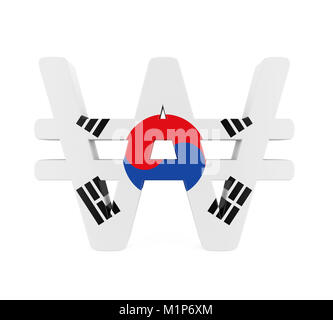 South Korean Won symbol currency sign on a modern glass skyscraper. 3d ...