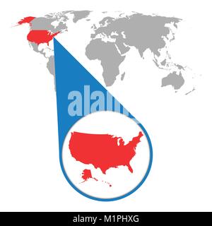 World map with zoom on USA. America map in loupe. Vector illustration ...
