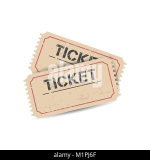 Old ticket with grunge effect. Flat vector illustration on white ...