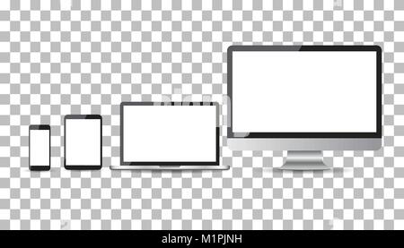 Realistic device flat Icons: smartphone, tablet, laptop and desktop ...