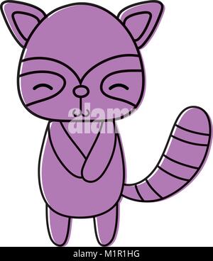 color line cute and shy raccoon wild animal Stock Vector Image & Art ...