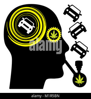 Cannabis and driving and marijuana impaired driver concept as a road ...