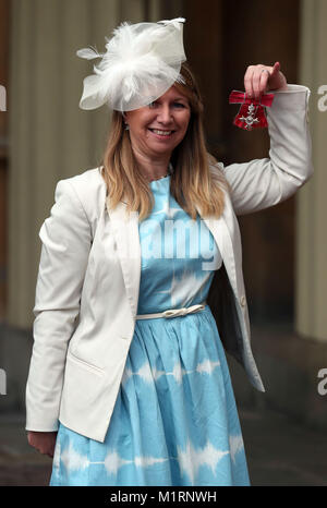 Wendy Sadler after she was awarded an MBE by the Prince of Wales during ...