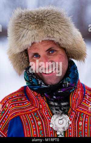 Man dressed in traditional sami folkdress at Mikkelgammen near ...