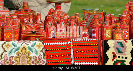 street selling of a souvenirs with traditional macedonian colors in ...