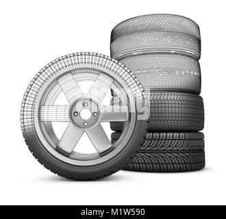 A stack of car tires and wheels on a laptop. 3d render Stock Photo - Alamy