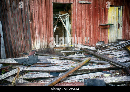 migration of population: abandoned housing, wooden house in old village ...