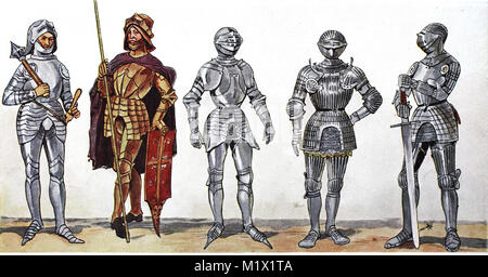 Clothing, fashion, knights costumes in the late Middle Ages, from the ...