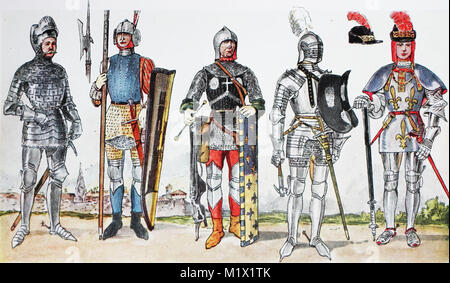 Clothing, fashion, knights costumes in the late Middle Ages, from the ...