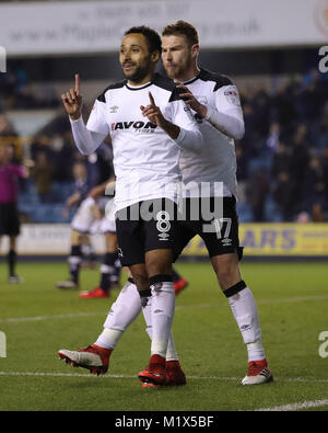 Derby County's Ikechi Anya (left) and Nottingham Forest's Ben Osborn ...