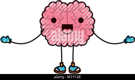 brain cartoon in standing position with open arms and concentrated ...