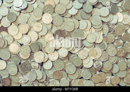 selective focus of russian rubles and coins isolated on white Stock ...