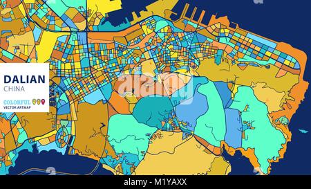 Vector map of Dalian, China. Urban city road map poster illustration. Dalian map art Stock ...