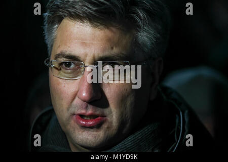 Prime minister of Croatia Andrej Plenkovic shake hands with President ...