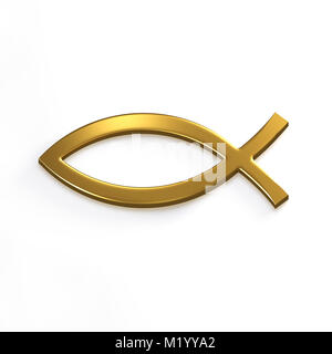 Jesus fish. Golden Christian symbol consisting of two intersecting arcs ...