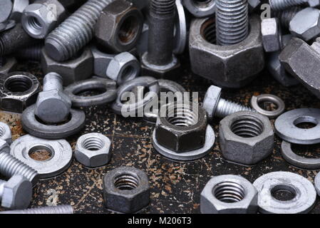 Chrome nuts and bolts closeup Stock Photo - Alamy