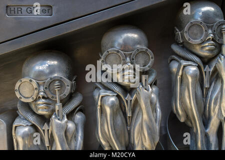 HR Giger birth machine statue in front of Giger museum in Medieval ...