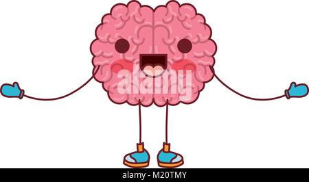 brain cartoon in standing position with open arms and concentrated ...