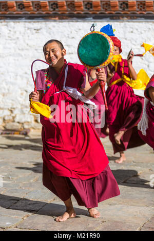 Prakhar Lhakhang, Bumthang, Bhutan. Monk with Cymbals Dancing in a ...