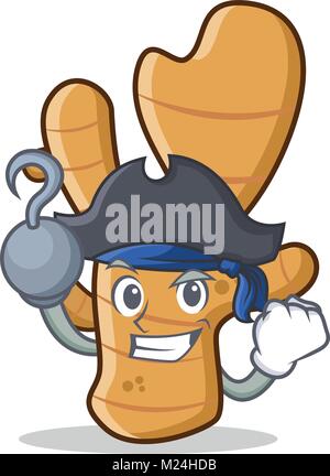 Cartoon garlic pirate and corsair vegetable character with musket and ...
