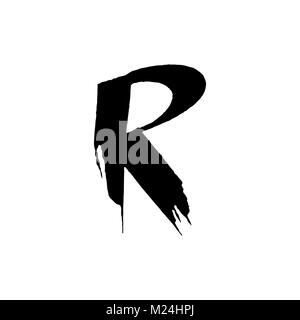 Letter R. Handwritten by dry brush. Rough strokes font. Vector ...