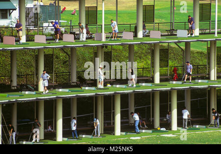 Golfers on the multi-level driving range at Moore Park Golf Course in ...