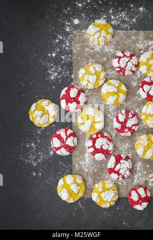 Homemade Lemon and Raspberry Crinkle Cookies on baking sheets. UK Stock ...