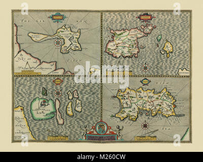Historical map of Guernsey and Jersey, Channel Islands, English Channel, Willem and Johannes ...