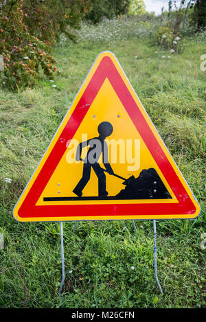 Work in progress, triangle sign with boundary, caution symbol, trench ...