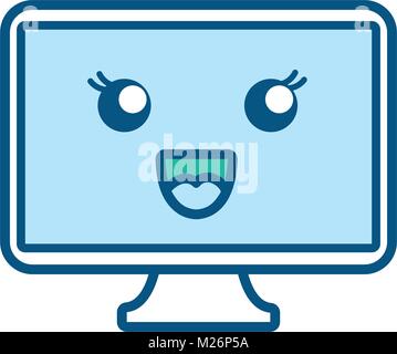 Pc monitor screen cute kawaii cartoon vector illustration icon Stock ...
