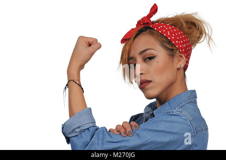 Beautiful woman dressed as the iconic Rosie the Riveter Stock Photo - Alamy