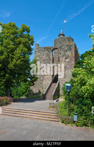 Medieval watchtower at castle ruins of Saarburg at Saar river ...