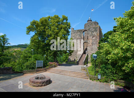 Medieval watchtower at castle ruins of Saarburg at Saar river ...