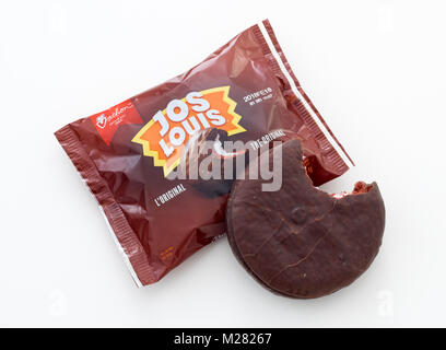 A Jos Louis (Jos. Louis) cake, a confection consisting of two red ...