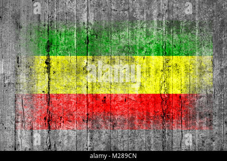 Rasta flag painted on background texture gray concrete with wooden ...