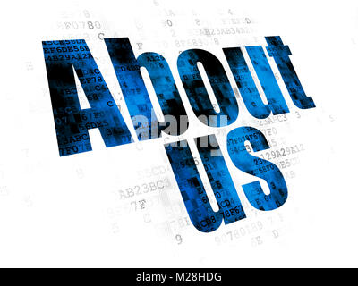 Advertising concept: About Us on Digital Data Paper background Stock ...