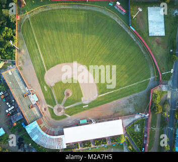 Aerial drone top view of football soccer field with people playing ...