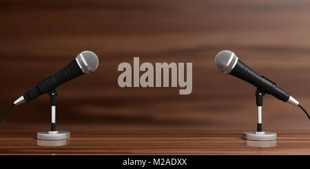 Press conference or interview concept. Microphones of different mass ...