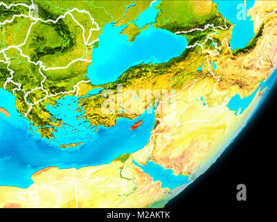 Map of Cyprus in red as seen from space on planet Earth at night with ...