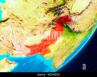 Pakistan from space on Earth surrounded by space with Moon and Milky ...