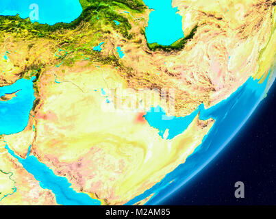 Map of Kuwait as seen from space on planet Earth with clouds and ...