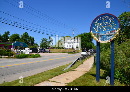 wooden painted welcome to mystic connecticut sign Stock Photo - Alamy