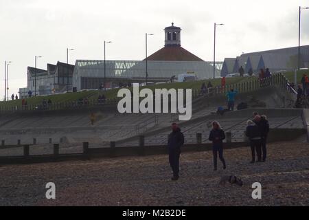 Promenade walk along Aberdeen city beach covered by snow, Scotland ...