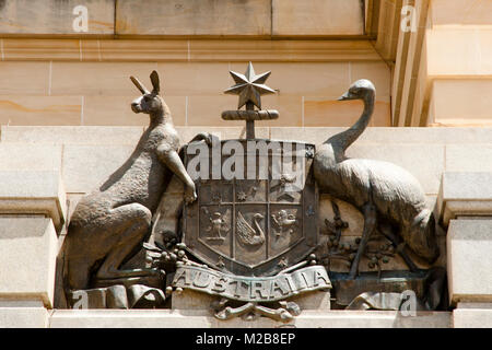 CANBERRA, Australia - The Australian Coat of Arms atop Parliament House ...