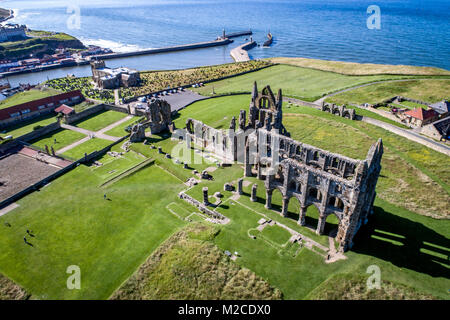 An aerial view of the ruined Whitby Abbey, North Yorkshire Stock Photo ...