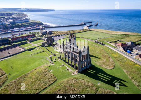 An aerial view of the ruined Whitby Abbey, North Yorkshire Stock Photo ...