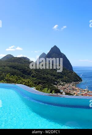 St Lucia's Gros Piton, volcanic plug towering over Piton Bay, on ...