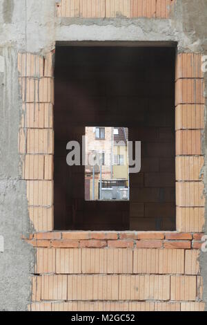 close view from the window of the building with classic moldings Stock ...