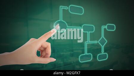 Hand touching green wireframe Stock Photo - Alamy
