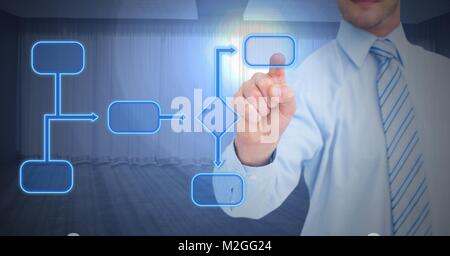 Hand touching blue wireframe Stock Photo - Alamy